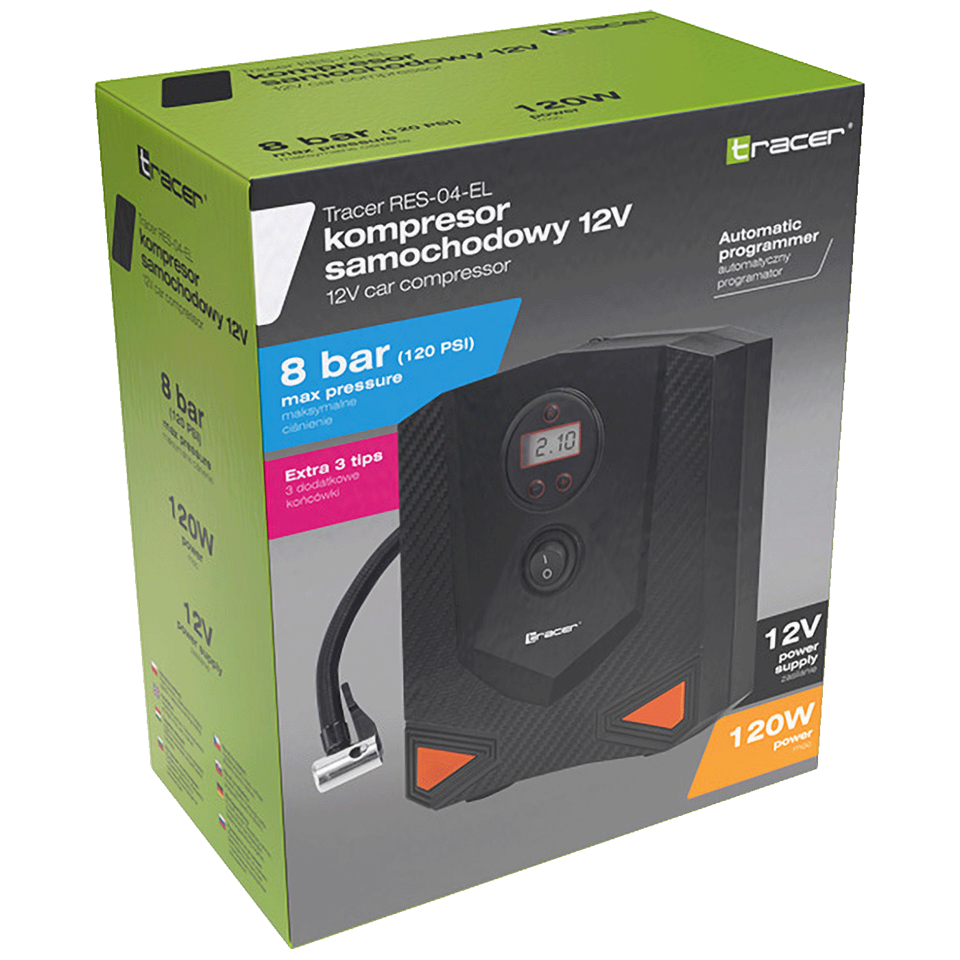 Tracer Kompresor, LCD zaslon, DC 12V, 120 PSI, 8 bar, 120W - RES-04-EL ...